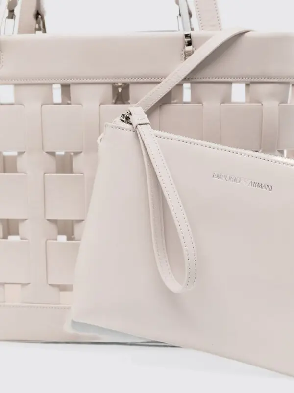 Emporio Armani Tote Bag In Woven Polyurethane With Removable Pouch - Grey