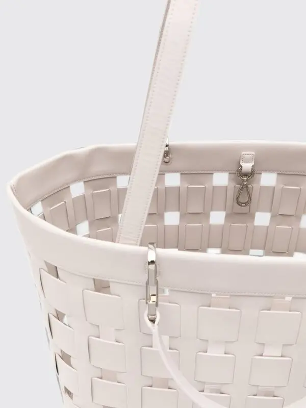 Emporio Armani Tote Bag In Woven Polyurethane With Removable Pouch - Grey