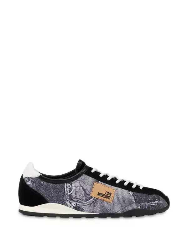 Moschino Denim-print Panelled Sneakers - Grey