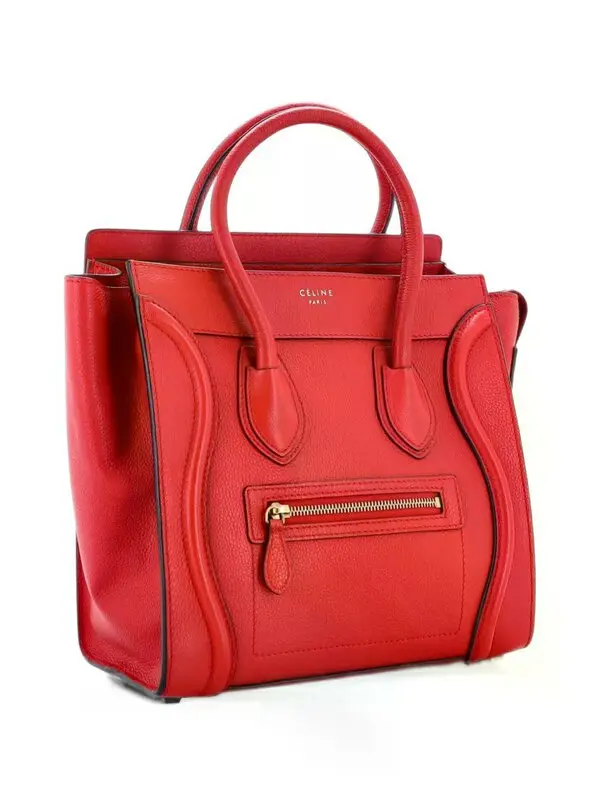 Celine Luggage Bag Grainy Leather Micro Tote Bag - Red