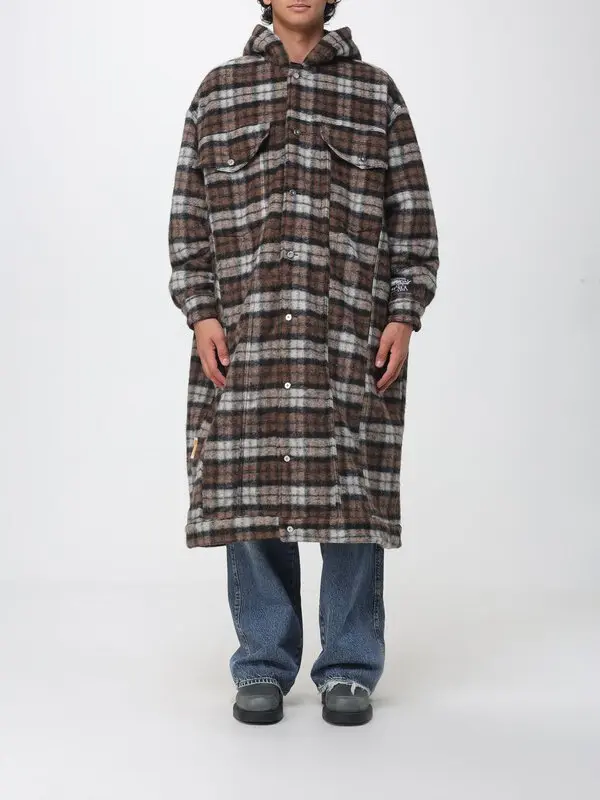 PDF Oversized Long Hooded Coat In Check Wool Blend