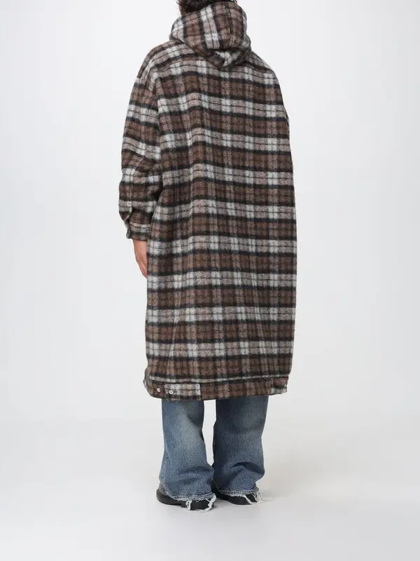 PDF Oversized Long Hooded Coat In Check Wool Blend
