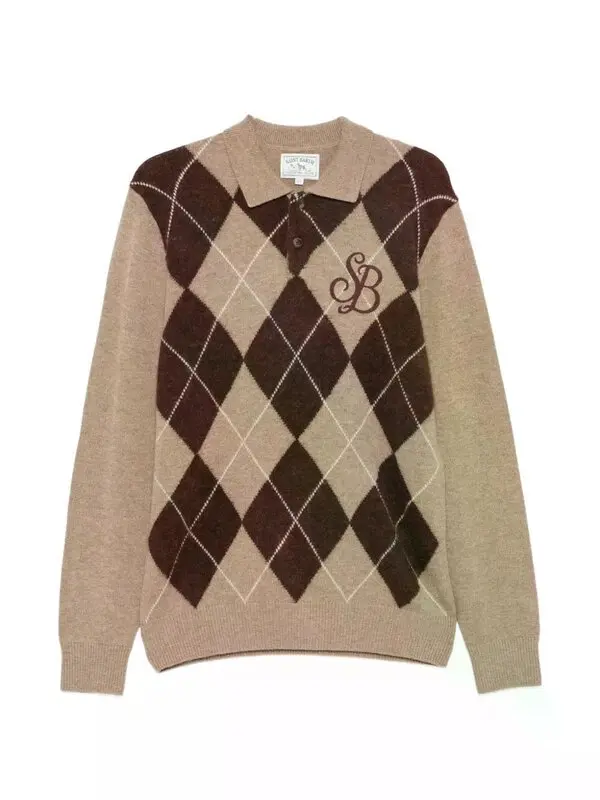 MC2 SAINT BARTH Belmont Argyle-knit Logo-embroidered Polo Shirt - Neutrals