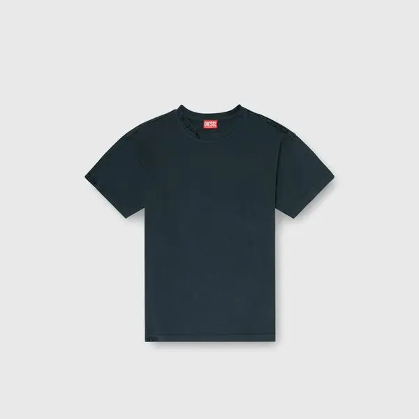 DIESEL® T-shirt With Frayed Edges And Crystal Details - Black