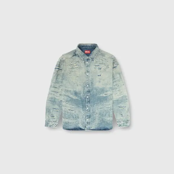 DIESEL® Shirt In Distressed-effect Jacquard Denim - Blue