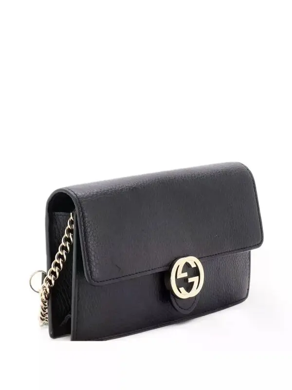 Gucci Interlocking Wallet On Chain Leather Crossbody Bag - Black