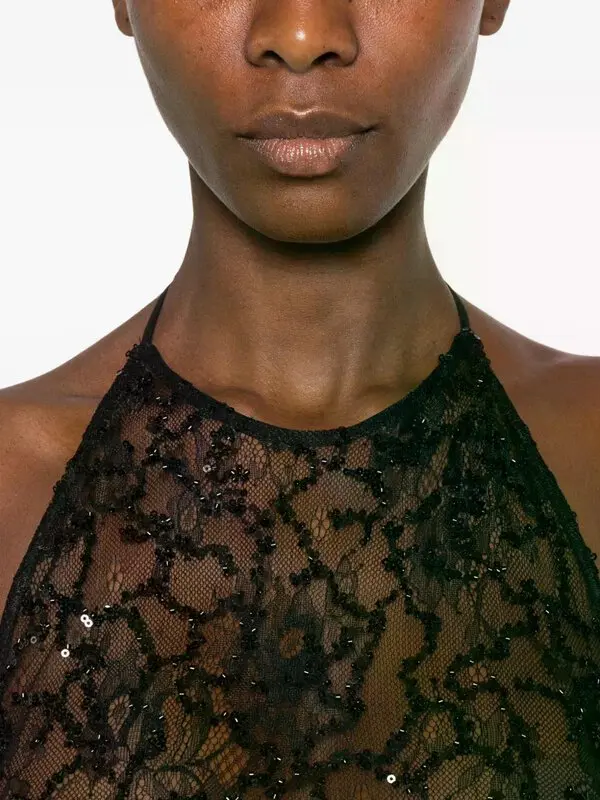 Attico Sequin-embellished Lace Top - Black