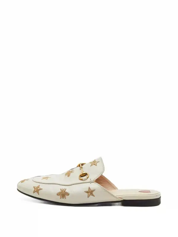 Gucci Princetown Embroidered Horsebit Mules - Neutrals