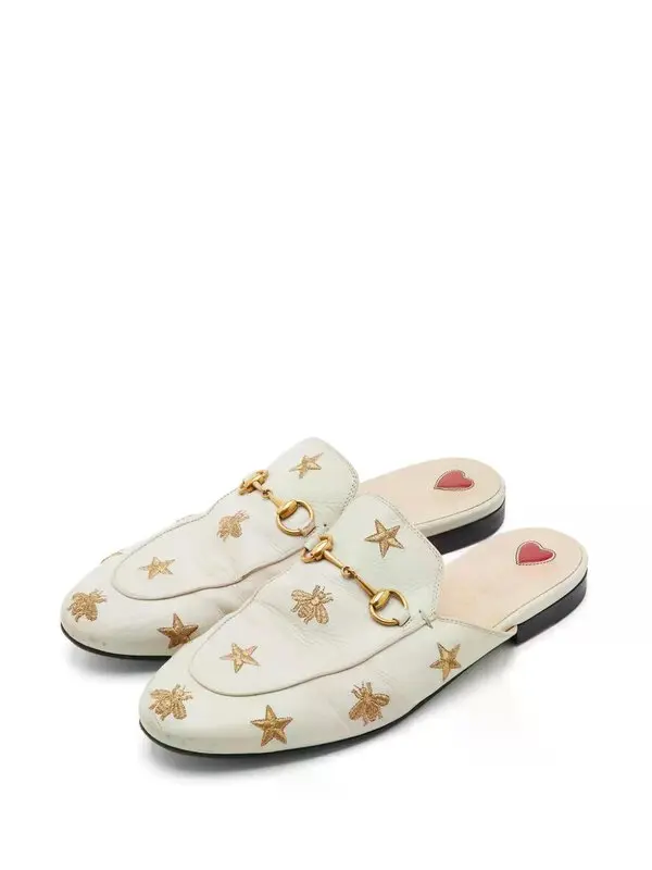 Gucci Princetown Embroidered Horsebit Mules - Neutrals