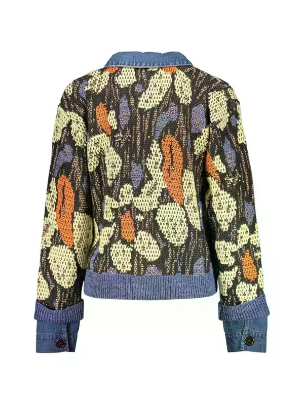 Desigual Floral-intarsia Denim-collar Sweater