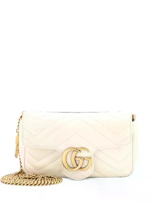 Gucci Gg Marmont Flap Bag Matelasse Leather Super Mini Crossbody Bag - White