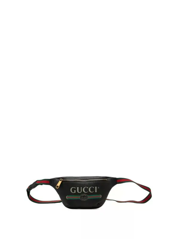 Gucci 2000-2015 Small Grained Calfskin Web Logo Belt Bag - Black