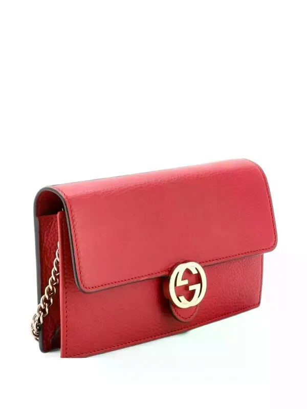 Gucci Interlocking Wallet On Chain Leather Crossbody Bag - Red