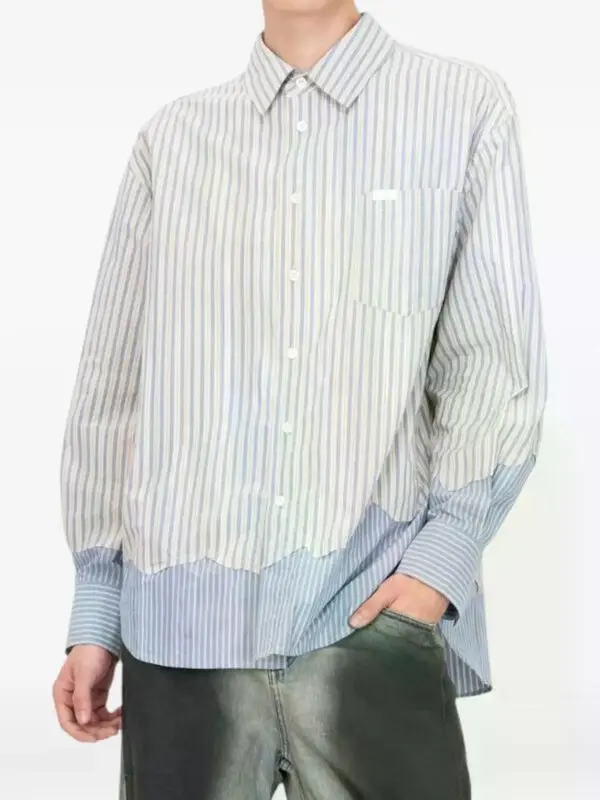 FENG CHEN WANG Striped Patchwork Shirt - Blue
