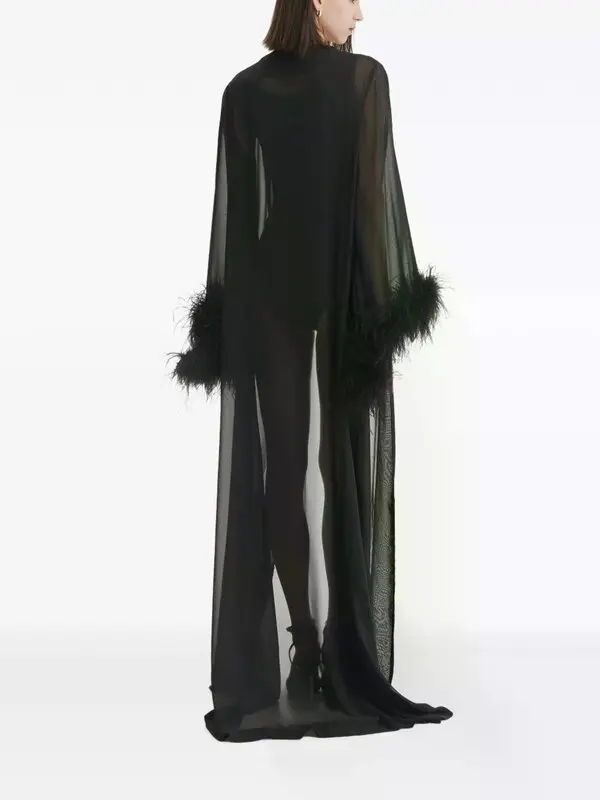 2310 STUDIO Feather-trim Sheer Robe