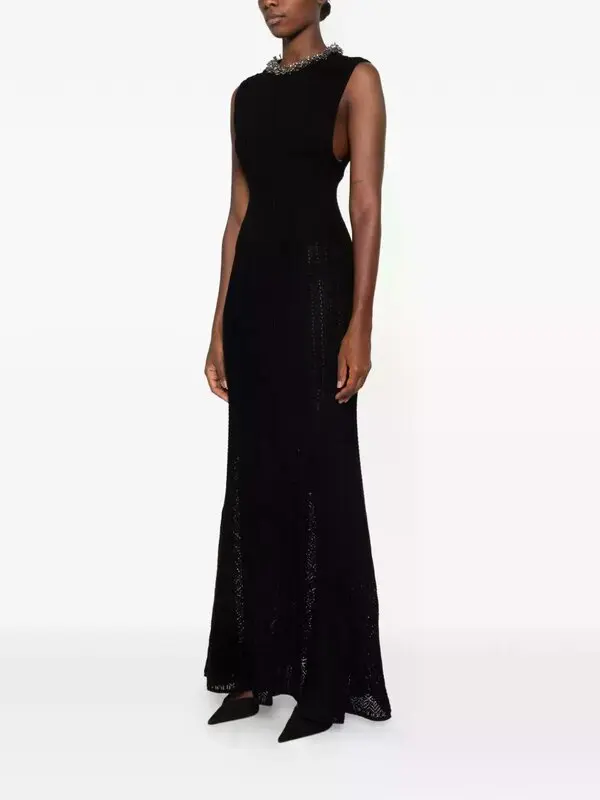 SELF-PORTRAIT Crystal-embellished Ribbed-knit Maxi Dress