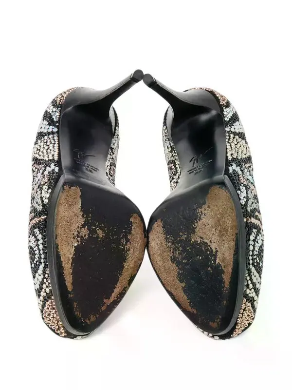 GIUSEPPE ZANOTTI Crystal-embellished Peep-toe Pumps - Black