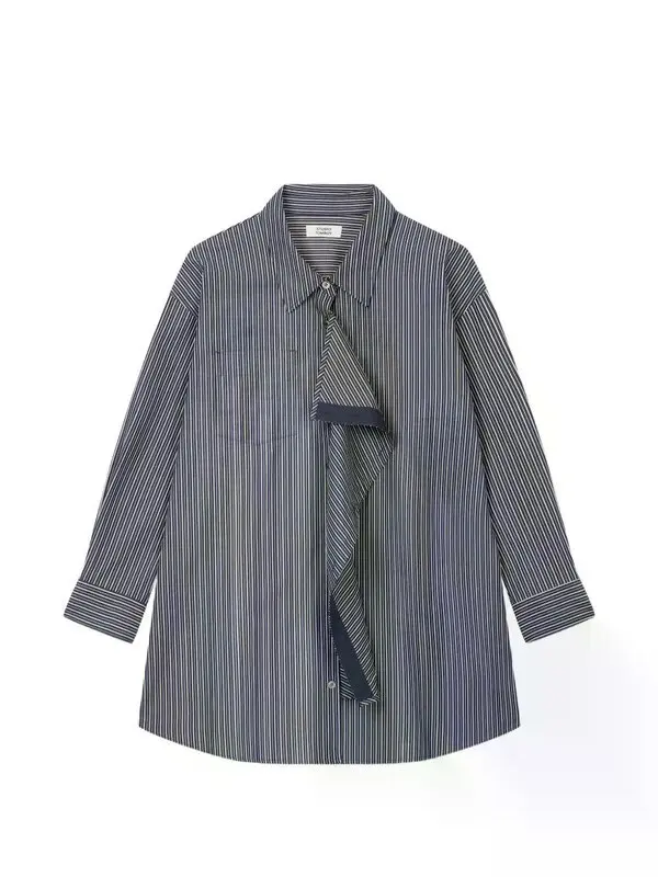 STUDIO TOMBOY Vertical-stripe Draped Shirt - Blue
