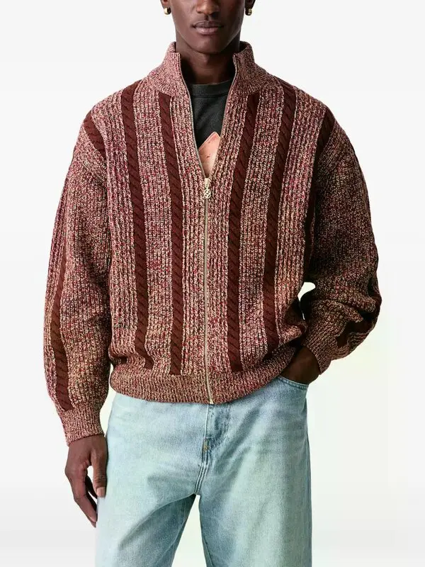 Drole De Monsieur Cable-knit Zip-up Cardigan - Red