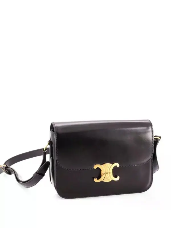 Celine Triomphe Shoulder Bag Smooth Calfskin Medium Crossbody Bag - Black