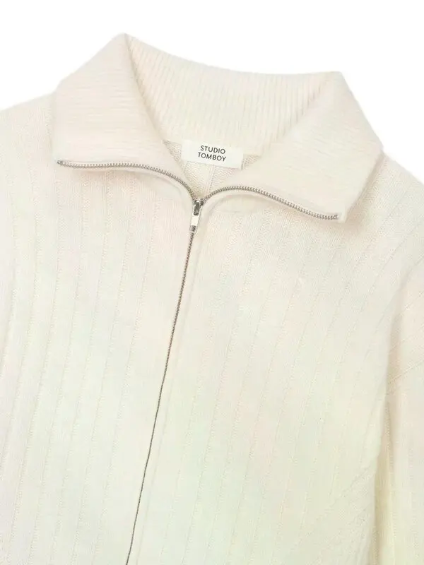 STUDIO TOMBOY Ribbed-knit Zip-up Cardigan