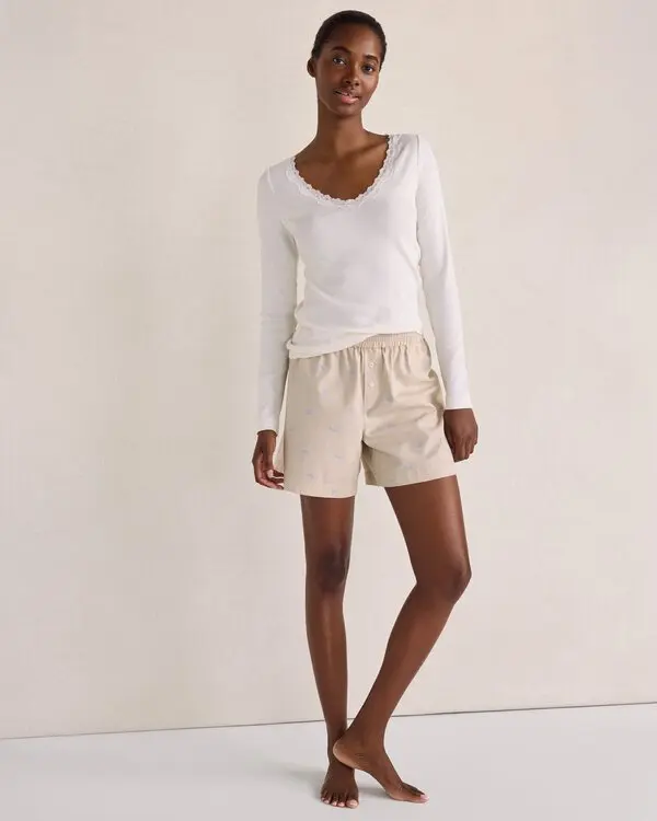 HAVEN WELL WITHIN Resti Organic Cotton Rib Lace Long Sleeve Top - Arctic Ice