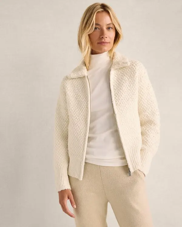 HAVEN WELL WITHIN Cozy Knit Bobble Bomber Jacket