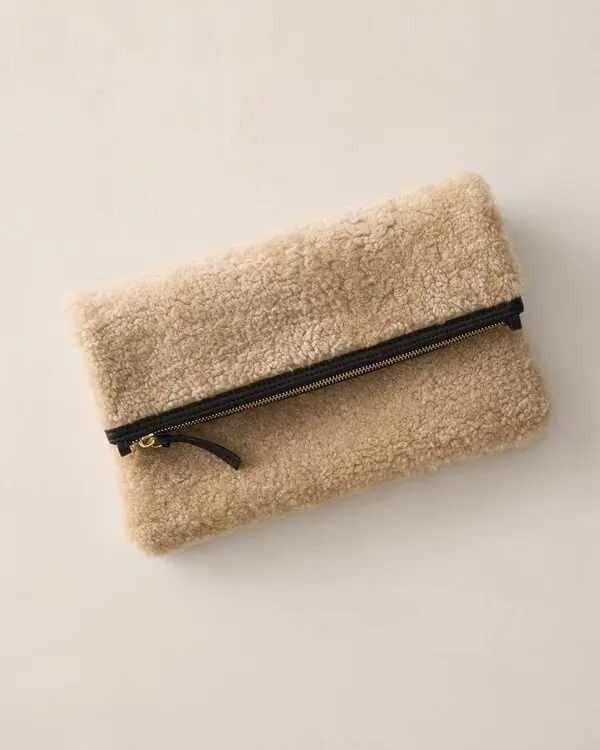 HAVEN WELL WITHIN Shearling Foldover Clutch - Oat,black