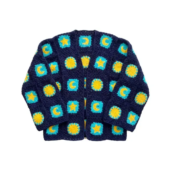 ANA CHIC Starry Night Handmade Crochet Cardigan - Blue