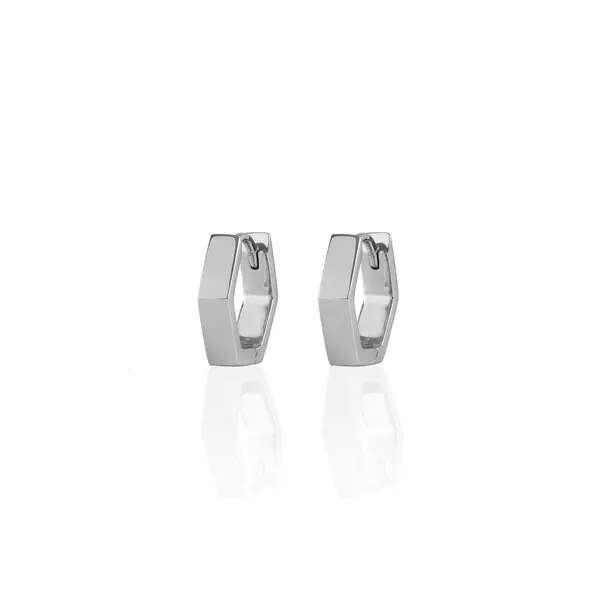 Kris Nations Hexagon Hinged Huggie Hoop Earrings - Silver