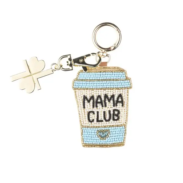 LAINES LONDON Neutrals Blue Coffee Cup Mama Club Hand-beaded Bag Charm - Blue/gold