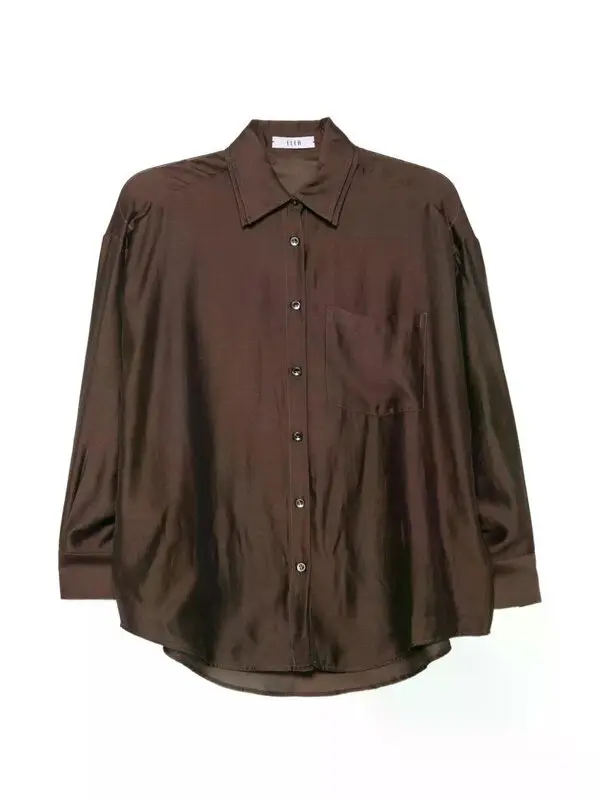 ELEH Satin-finish Button-down Shirt - Brown