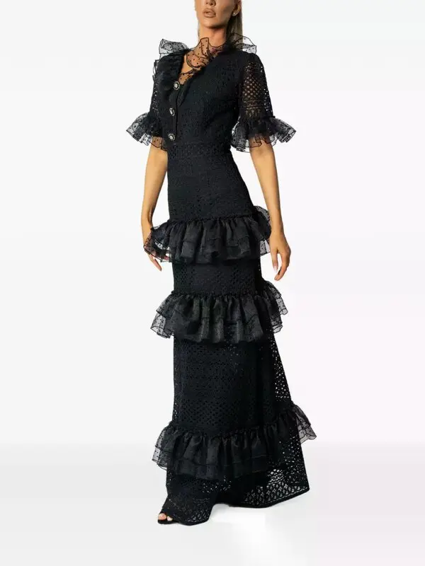 MIAU BY CLARA ROTESCU Ruffled Tiered Maxi Dress