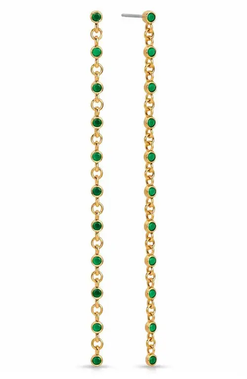 Ettika Dainty Linear Cubic Zirconia Drop Earrings - Green