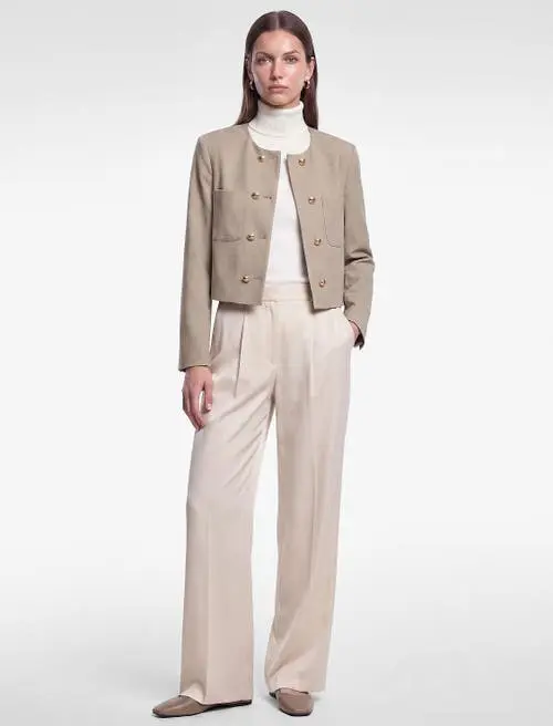 Koton Boxy Fit Crew Neck Long Sleeve Blazer With Pockets