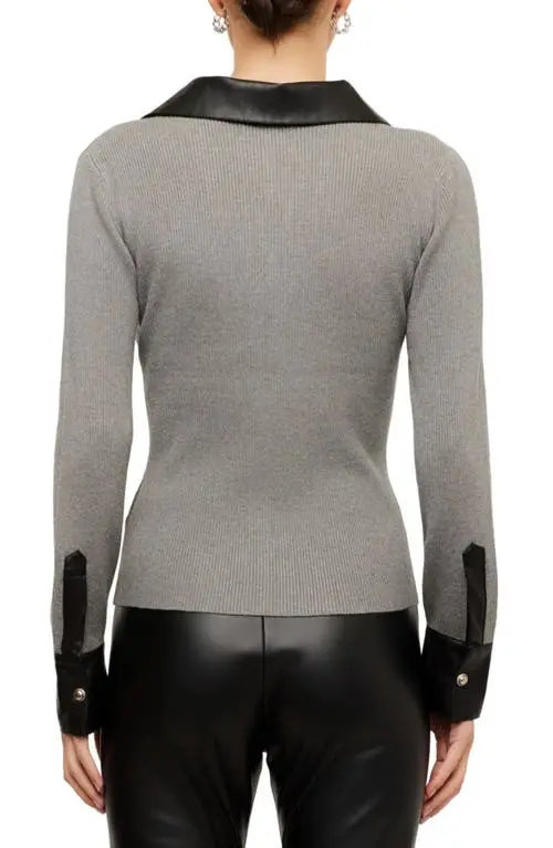 Fifteen Twenty Isabella Faux Leather Trim Ribbed Top - Gray