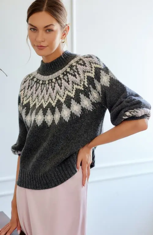 Fifteen Twenty Zarah Jacquard Mock Neck Sweater