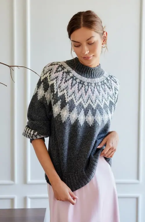 Fifteen Twenty Zarah Jacquard Mock Neck Sweater
