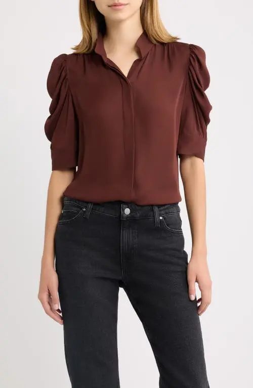 FRAME The Gillian Ruched Sleeve Silk Top - Currant