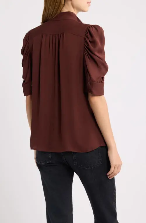 FRAME The Gillian Ruched Sleeve Silk Top
