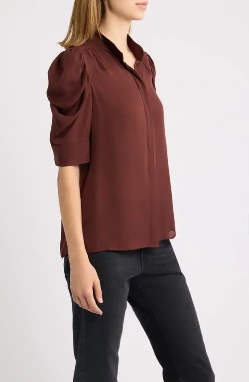 FRAME The Gillian Ruched Sleeve Silk Top