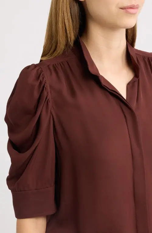 FRAME The Gillian Ruched Sleeve Silk Top