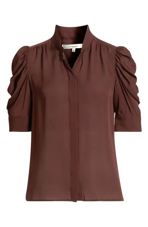 FRAME The Gillian Ruched Sleeve Silk Top