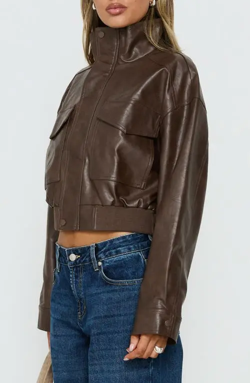 Princess Polly Ace Player Funnel Neck Crop Faux Leather Jacket