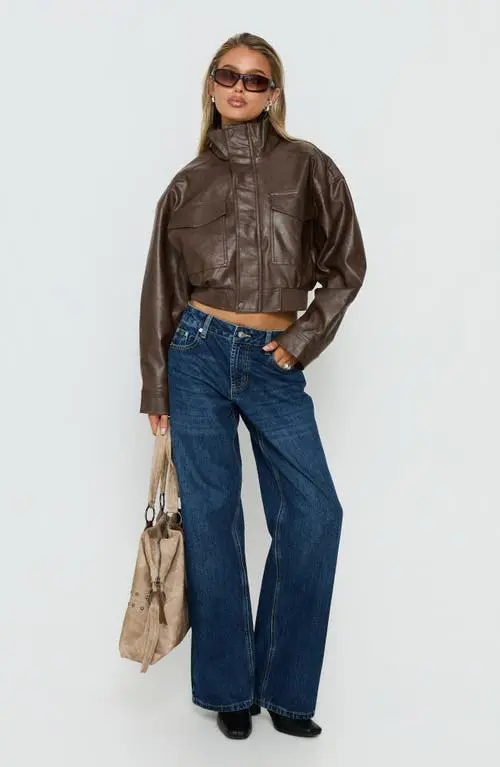 Princess Polly Ace Player Funnel Neck Crop Faux Leather Jacket