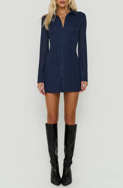 Princess Polly When You Sleep Long Sleeve Mini Dress - Navy