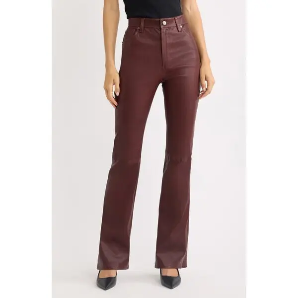 FRAME The Leather Reboot High Waist Bootcut Leather Pants - Currant