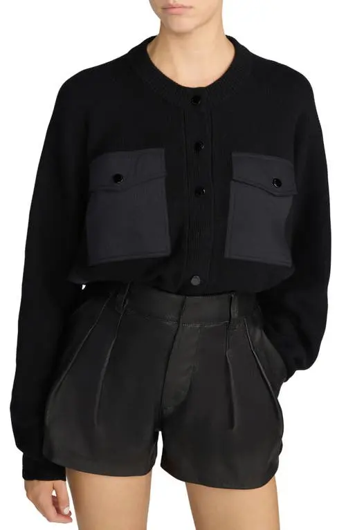 FRAME Mixed Media Cashmere Cardigan - Black