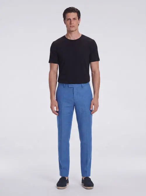 MOEVA Enzo Linen Straight-leg Pants - Blue