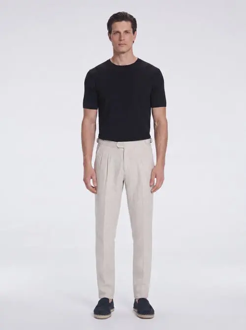 MOEVA Enzo Linen Straight-leg Pants - Open Beige
